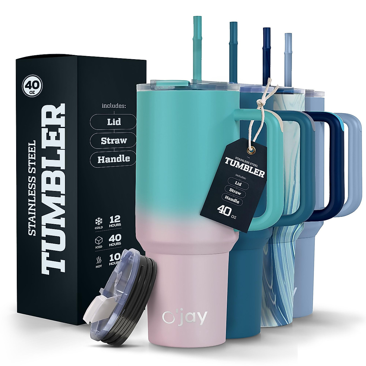 O'JAY 40oz Stainless Steel Insulated Travel Mug - Leak-Proof Straw Lid, Cupholder Friendly, Dreamy Green-Pink