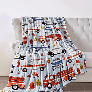 Fire Truck Toddler Bed Blanket, Firefighter Blanket for Boys Kids, Truck Blanket for Kids, Soft Warm Cozy Fleece Throw Blankets Gifts 40x50 Inch