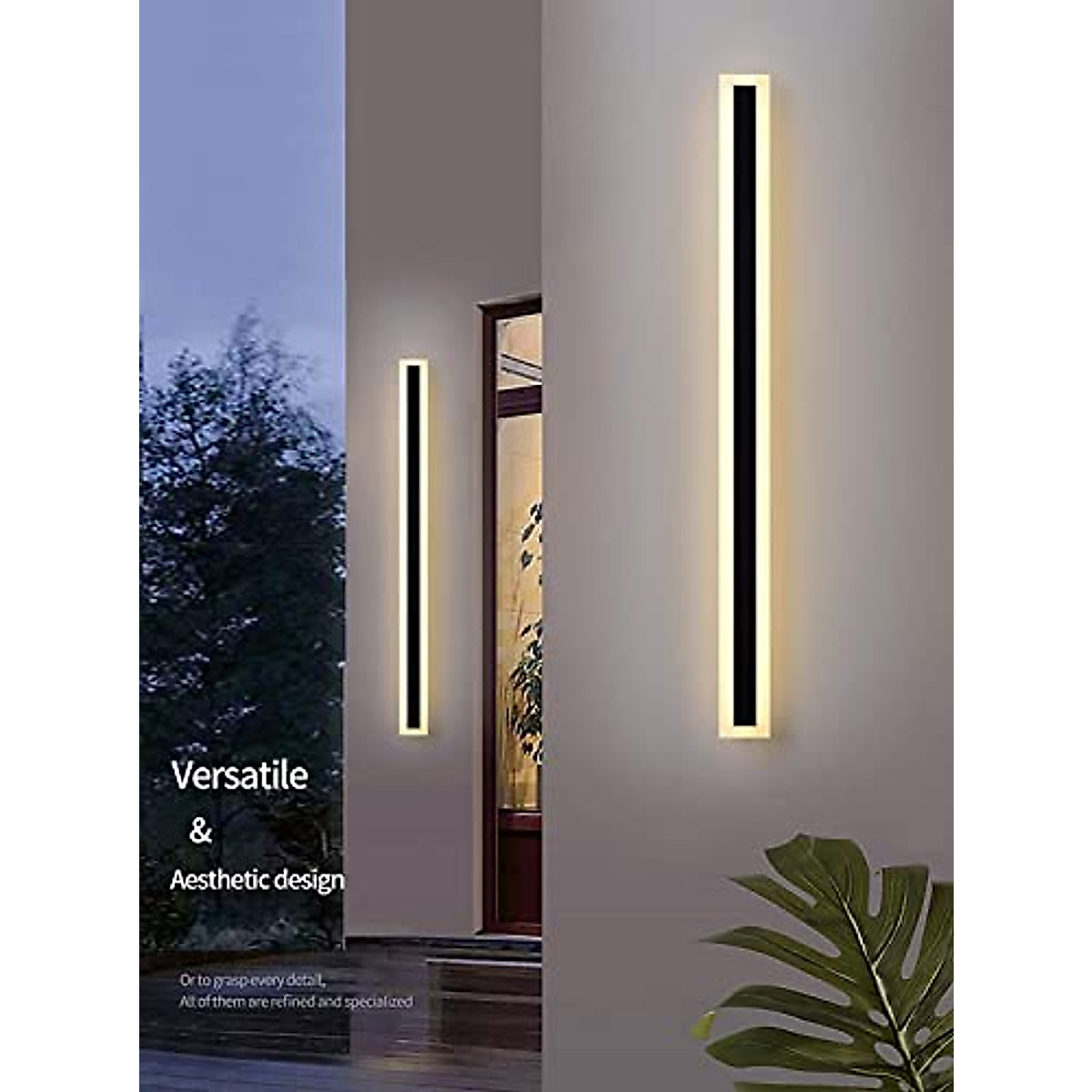 LS-PRO (40 inch/ 24w Outdoor Long Strip Modern LED Wall Lighting Fixture Lamps, Elegant Frosted White Acrylic, Black Aluminum Body IP65 Waterproof Anti Rust. (Warm White 3000K). 1 Year Warranty