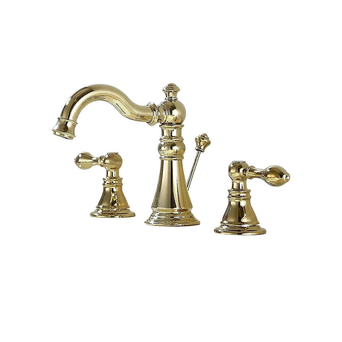 Derengge Gold Finish Bathroom Faucet 8 Inch Widespread Faucet Polished BrassTwo-Handle Sink Faucet 3 Hole with Brass Pop up Drain Assembly,Polished Brass F-8303-PB