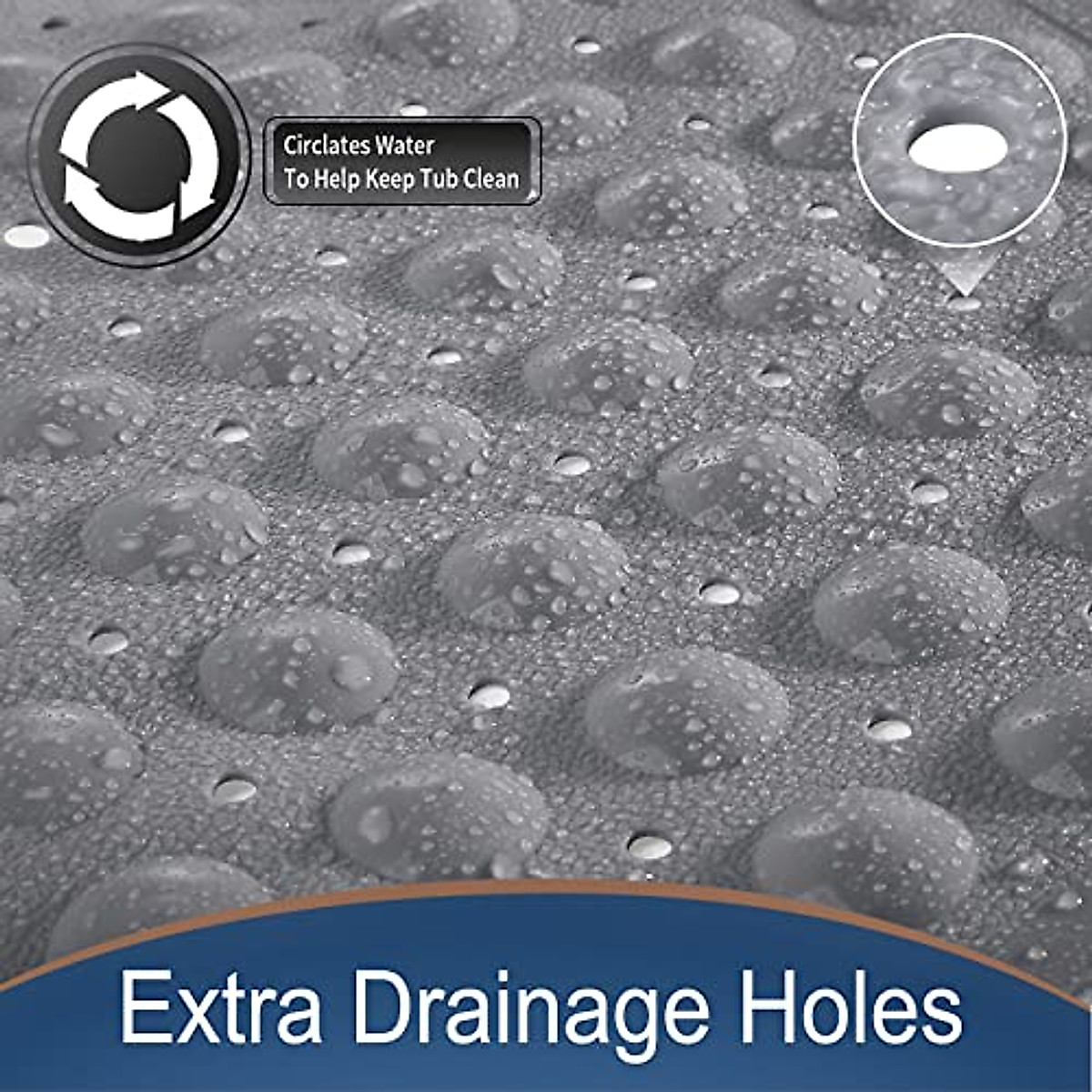 Yimobra Original Bath Tub Shower Mat Extra Long 16 x 40 Inches, Non-Slip with Drain Holes, Suction Cups, Machine Washable, Phthalate Free, Latex Free, BPA Free, Bathroom Mats, Gray