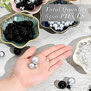 Sureio 6400 Pieces No Hole Pearls for Centerpieces Vase Filler Beads Clear Water Gel Polished Pearls for Home Candle Wedding Birthday Party Table Decor 8/14/20 mm (Black Silver)