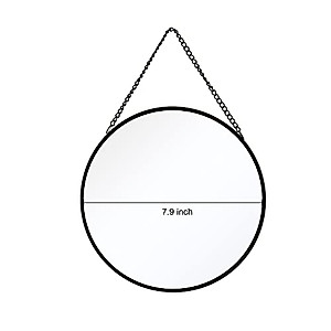 Bowenturbo Hanging Wall Mirror Decorative Metal Round Mirror with Chain for Home Decor Bathroom Bedroom Living Room… (7.9", Black)