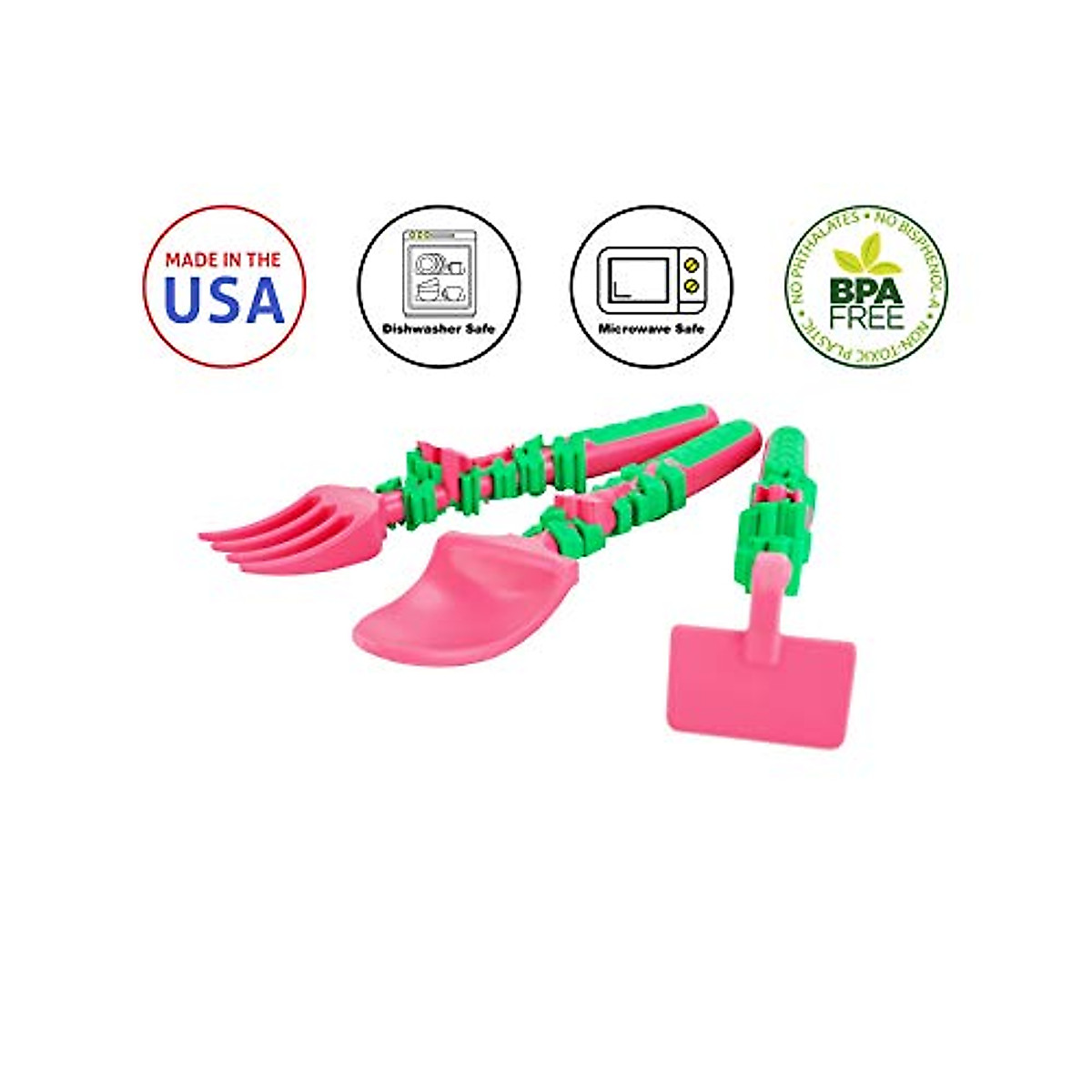 Constructive Eating - Toddler Utensils Made in USA - Garden Silverware for Toddlers - Garden Utensils for Kids - Toddler Utensils 2 Year Old - Toddler Silverware - Constructive Eats