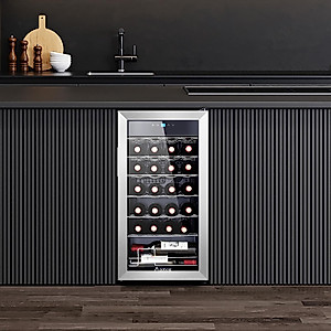AAOBOSI Wine Fridge, 28 Bottle Wine Cooler 46-66℉ Beverage Wine Refrigerator, Glass Door Free Standing Mini Wine Cellar Aging Red,White, Champagne, Sparkling Wine for Bar, Home, Condo with Adjust Temp