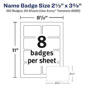 Avery Flexible Printable Name Tags, 2-1/3" x 3-3/8", Matte White, 160 Removable Name Badges (8395)