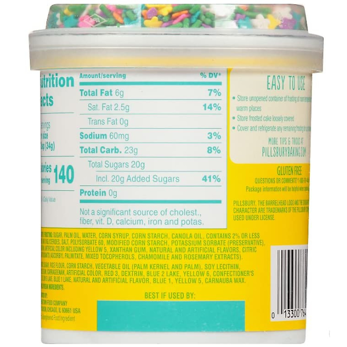 Pillsbury Funfetti Frosting - Gluten-Free Vanilla Frosting with Sprinkles for Cake and Cupcakes - Perfect for Holidays, Birthdays, and Any Occasion - 15.6oz