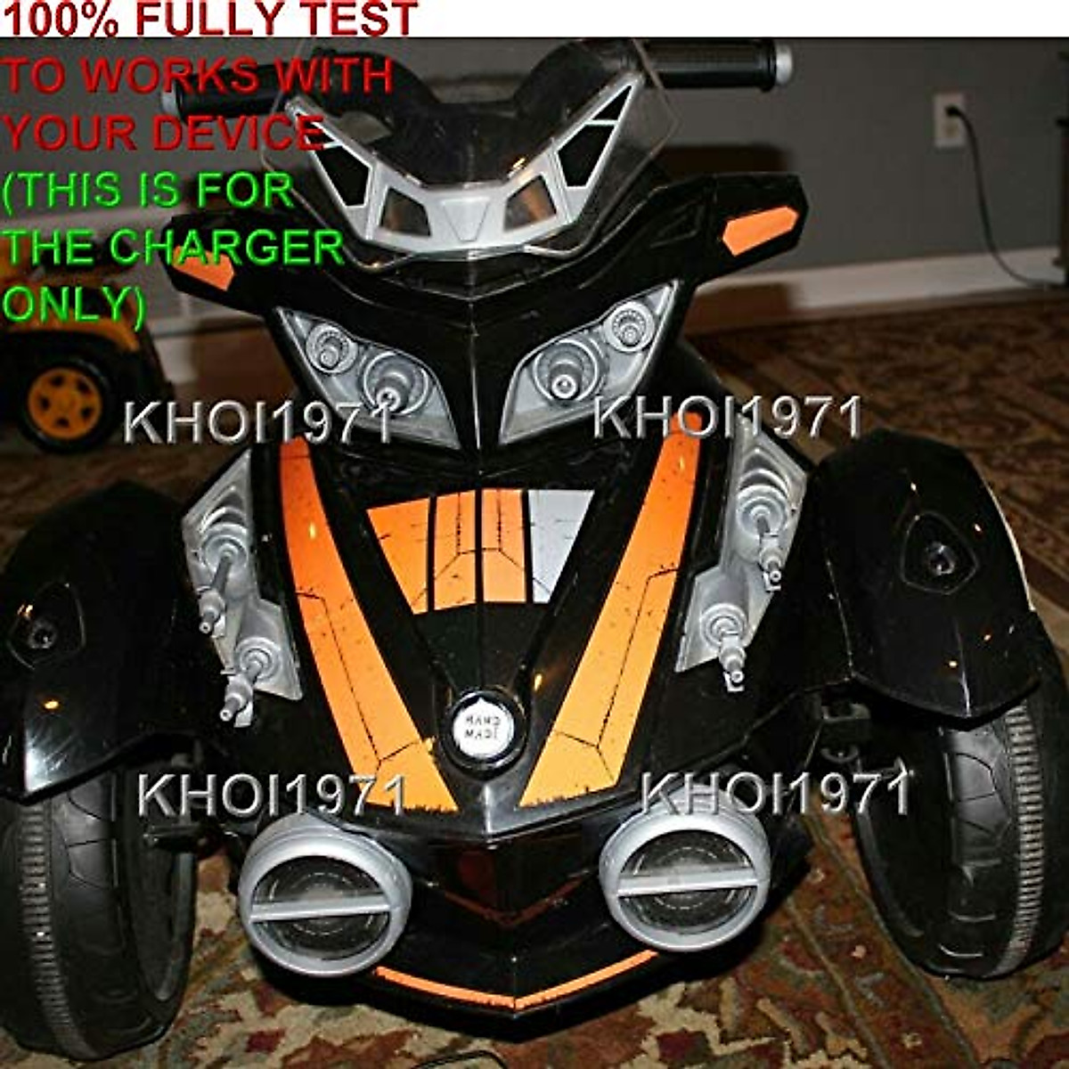 KHOI1971 8-FEET Wall Charger AC Adapter for Charging Black Orange-Trim 17066 17086 Huffy Star Wars X-Wing Fighter Ride On Motorcycle 6V-Volt Battery Charger AC Adapter NOT Created or Sold by Huffy