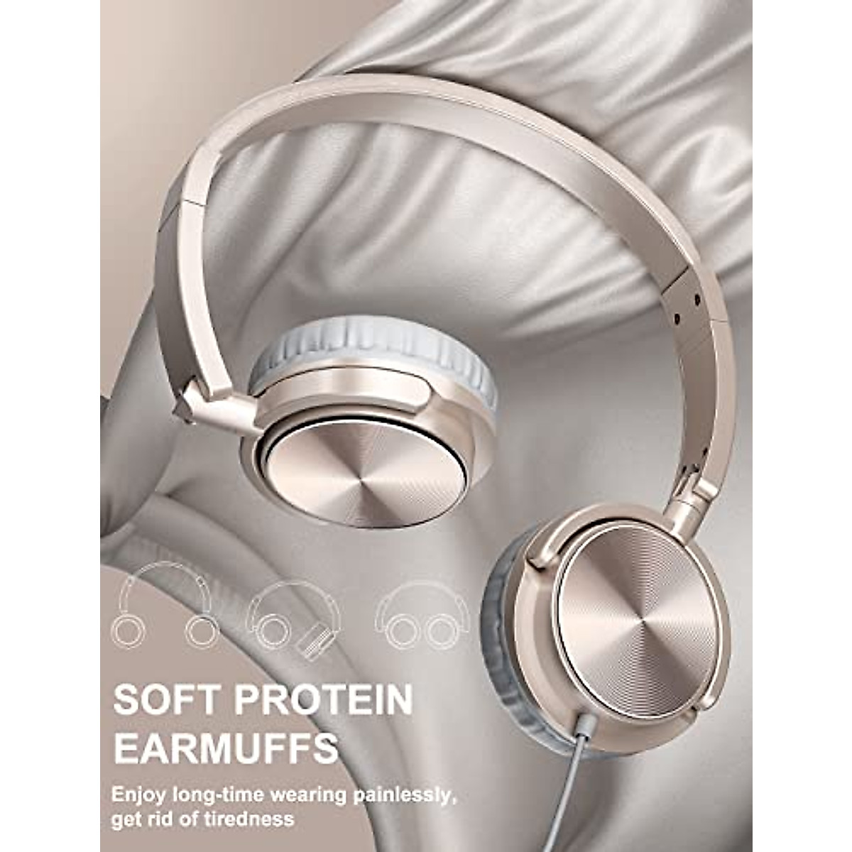 Nasuque Headphones with Microphone, Foldable Wired Headphones with Deep bass, Adjustable Headband and Noise Isolation for Smartphone Computer Laptop Chromebook MP3/4, (Gold)