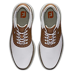 FootJoy Men's Traditions Previous Season Style Golf Shoe, White/Brown, 7.5 Wide