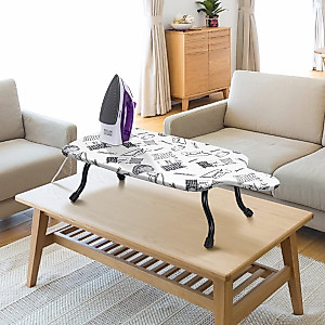 Duwee 15"x30" Table Top Ironing Board Extra Wide with Anti-Rust Hanging Hook and Removable Washable Cotton Cover, Steel Mesh Top Ironing Boards with 10mm Thicken Double Layers Feltpad and Foam,White