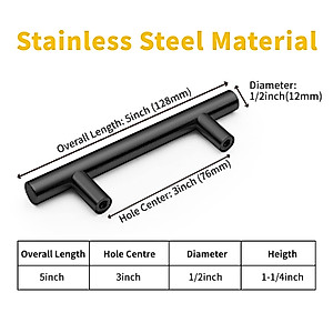 Goldmic 30-Pack 5'' Cabinet Pulls Matte Black Stainless Steel for Kitchen Cabinet Handles Cupboard Drawers Pulls, 5 Inch Length, 3 Inch Hole Center