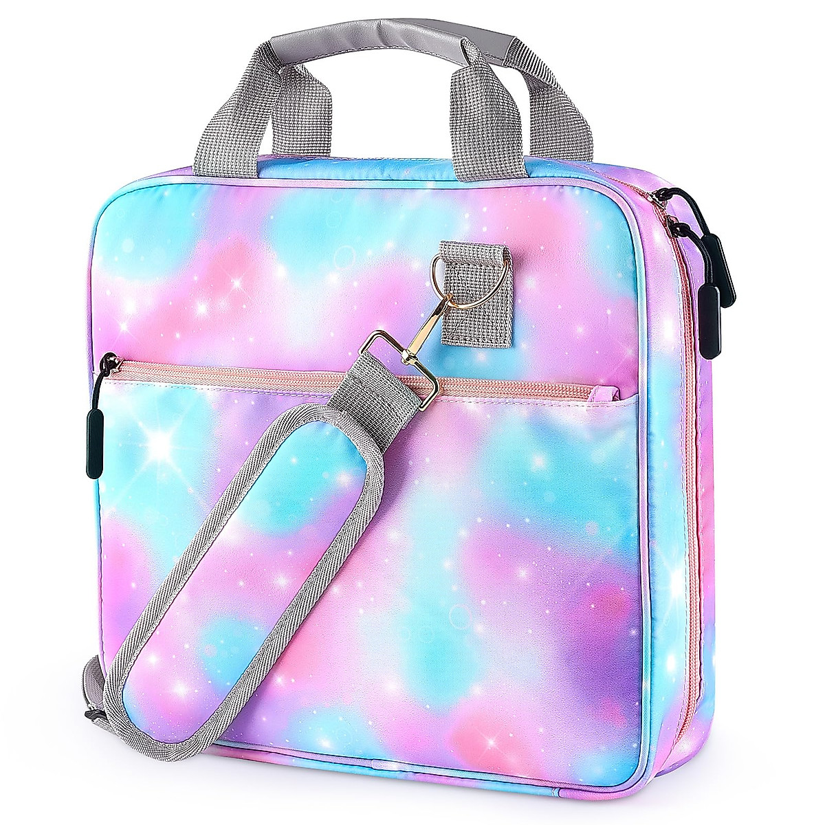 FIODAY Zipper Binder, 2 inch 3 Ring Binder with Zipper Cute Binder with Handle and Shoulder Strap Multiple Pocket 500 Sheet Capacity Binder Organizer for School, Blue Purple