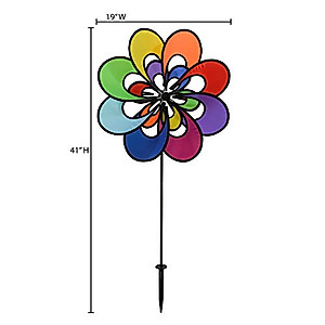 In the Breeze Spectrum Double Windee Wheelz - Ground Stake Included - Colorful Flower Spinner for Your Yard and Garden,2723