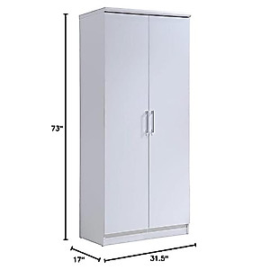 HODEDAH IMPORT Hodedah 2-Door Armoire with 4-Shelves Wardrobe, 17"D x 31.5"W x 73"H, White
