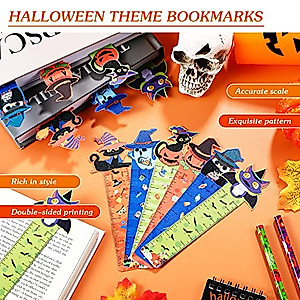 144 Pieces Halloween Bookmark Rulers Party Favors, Ruler Markers 6 Designs with Pumpkin Ghost Halloween Prints for Holiday Bookmark, Halloween Decorations, Classroom Rewards and Trick or Treat Prizes