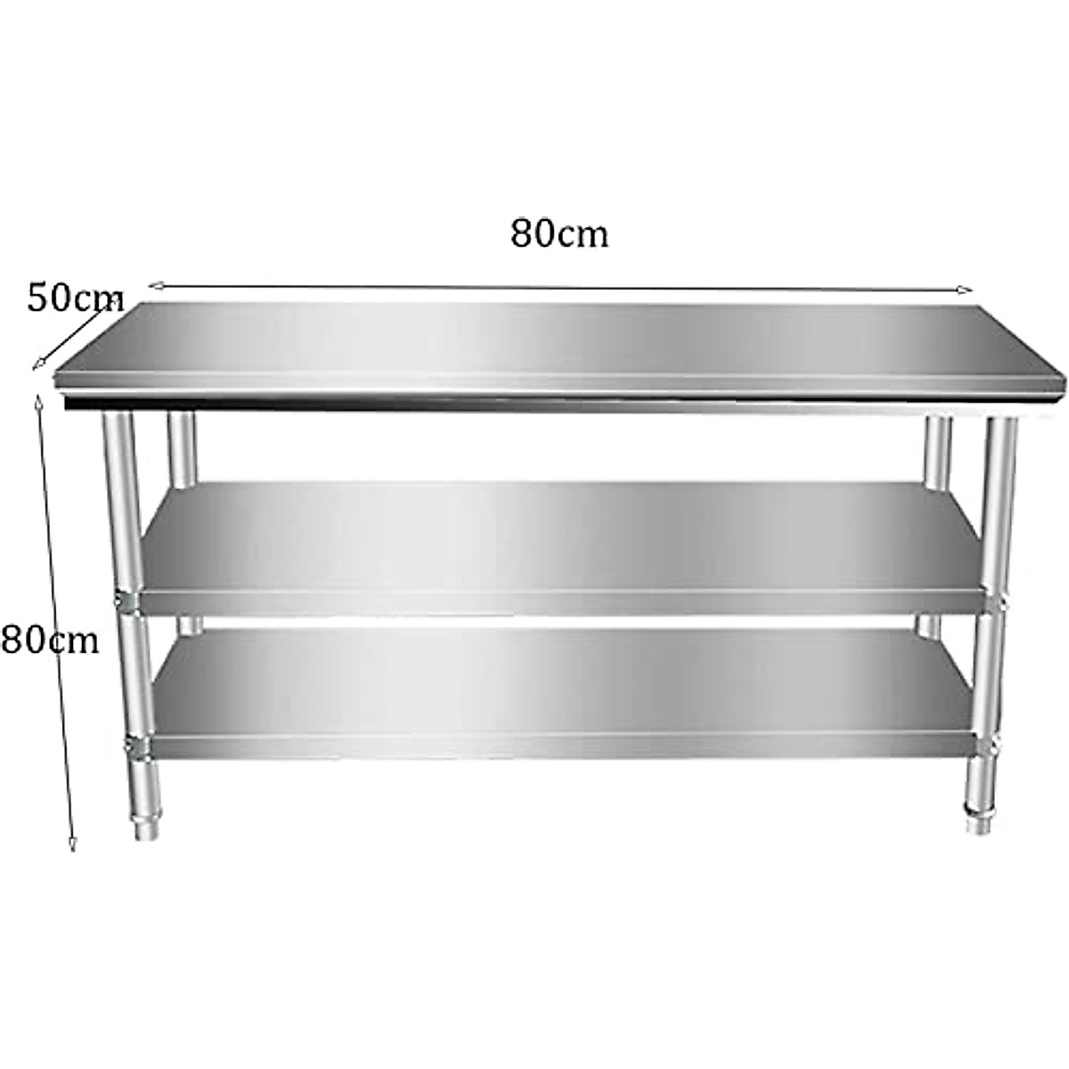 Commercial Kitchen Work Catering Table, Kitchen Table Stainless Steel Work Table Commercial Utility Worktable with Double Under Shelf Heavy Duty Food Prep Workbench (Size : 80x50x80cm)