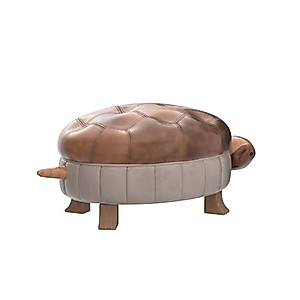 Kelendle Animal Footstool Turtle Upholstered Ottoman PU Leather Pouf Wood Foot Stool Rest for Living Room Bedroom Sofa Bench Seat Chair, Grass (Large, Brown)