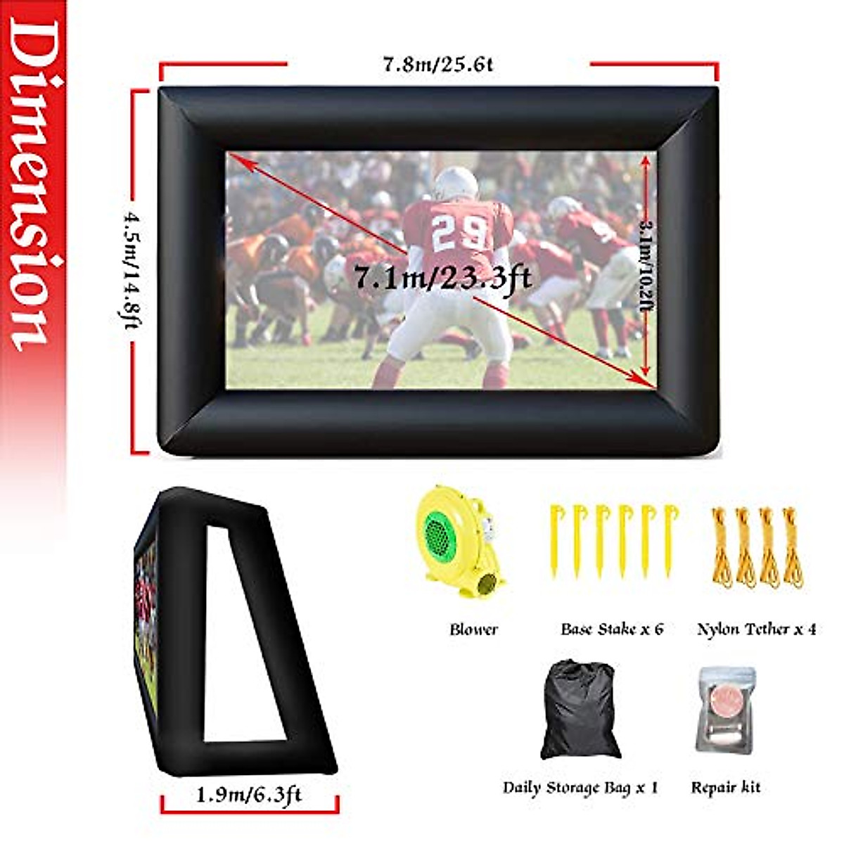 30 FEET Huge Outdoor Inflatable Movie Screen-for Outdoor Parties- Portable Screen- Seamless -Includes Inflation Fan & Repair Kit- Front and Rear Projection (30FEET)