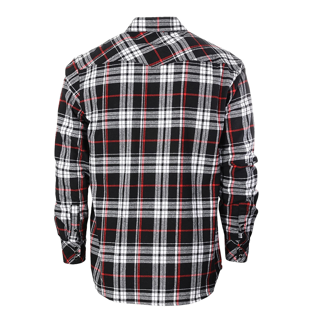 Gioberti Men 100% Cotton Western Flannel Plaid Shirt w/Snap-on Button, Black White Red Line, X-Large