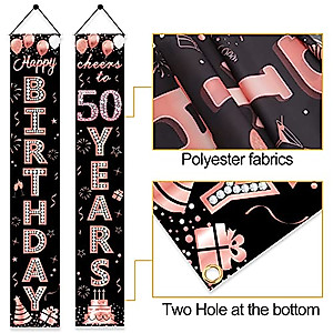 50th Birthday Decorations Door Banner for Women, Cheers to 50 Years Party Supplies Decor, Rose Gold Happy Fifty Year Old Birthday Porch Sign for Indoor Outdoor