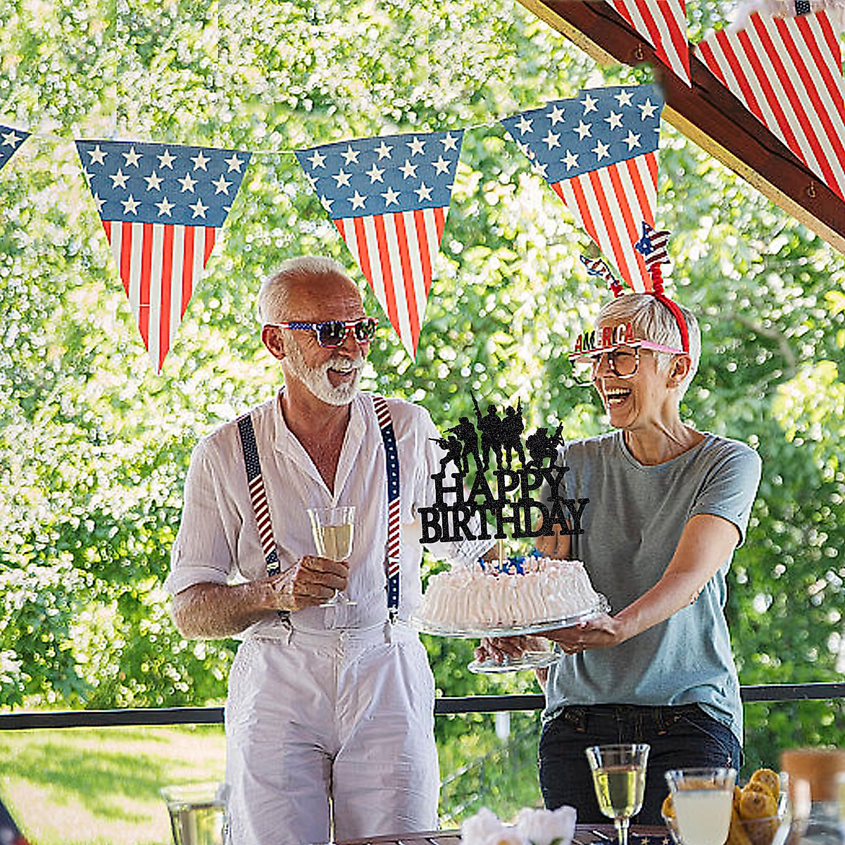 Naicaek Black Glitter Happy Birthday Cake Topper，Soldier Military Theme Happy Birthday Cake Topper，Retirement Military Party Military Themed for Kids Boys Men Birthday Party Supplies (1)