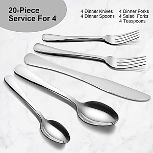 Silverware Set for 4, 20-piece Flatware Set Service for 4, Stainless Steel Cutlery Utensils Set, Home Kitchen Restaurant Silverware Tableware Sets, Mirror Polished Knife Fork Spoon Set