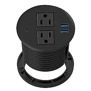 Kungfuking Desktop Power Grommet with PD 20W USB C,Recessed Power Outlets with 2 AC Plugs and 3 USB Charging Ports,Hidden Power Strip for Office Kitchen Cabinet Conference Room