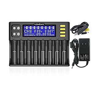 LiitoKala LII-S8 18650 Battery Charger 8+2 Bay Smart Universal Charger LCD Display for Li-ion(IMR/ICR) LiFePO4 Ni-MH/Cd AA AAA C 18650 21700 26650 18350 14500 RCR123 Batteries & 9V Batteries