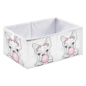 French Bulldog with Gum Storage Baskets for Shelves Foldable Collapsible Storage Box Bins with Cubes Toys Closet Organizers for Pantry Clothes Storage Toys, Books, Home, Office,16 x 11inch