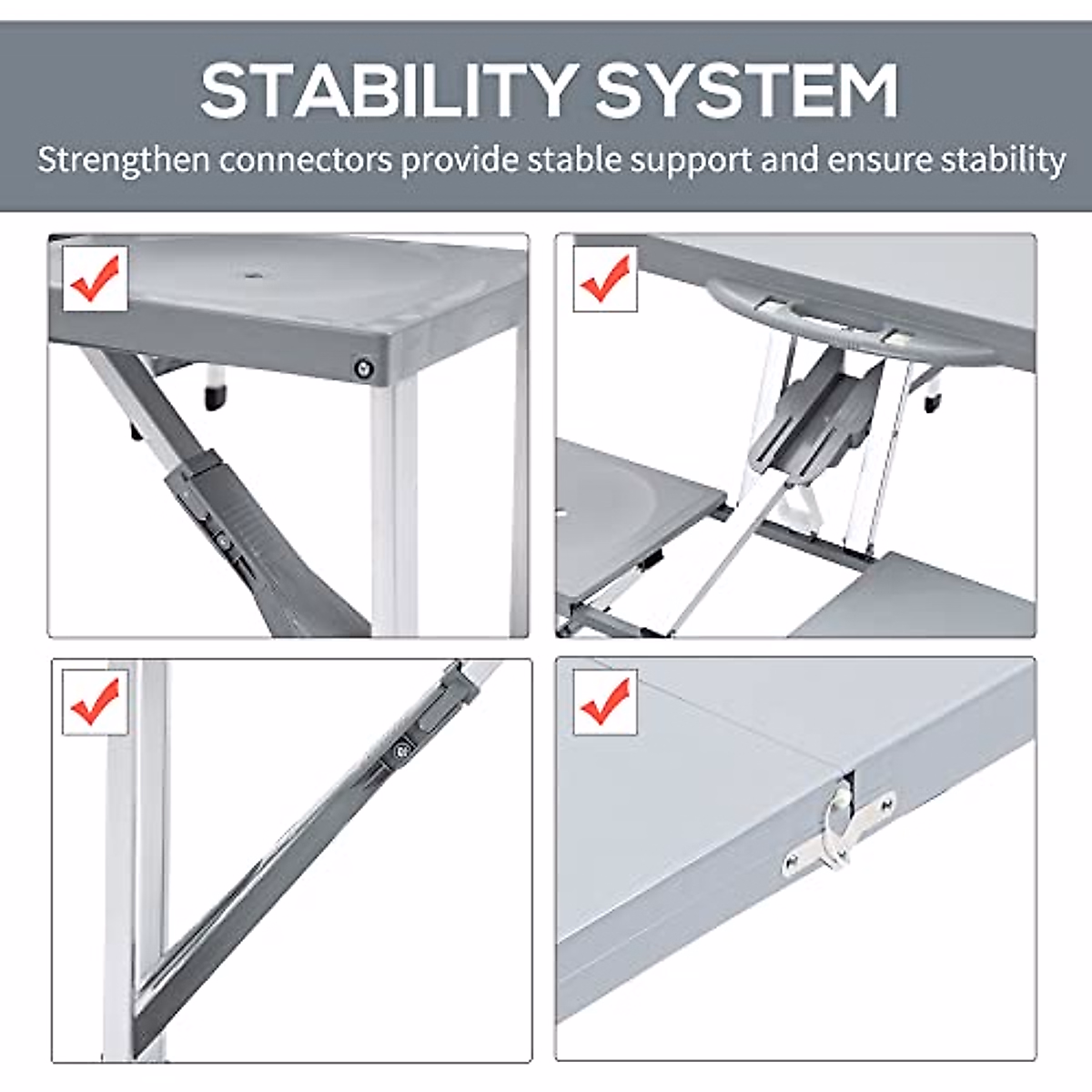 Outsunny Portable Foldable Camping Picnic Table Set with Four Chairs and Umbrella Hole, 4-Seats Aluminum Fold Up Travel Picnic Table, Grey