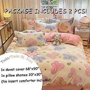 MorroMorn Twin Bedding Sets, Butterfly Pink Duvet Cover Set, Fluffy Comforter Covers Blanket Ultra Soft Kawaii Cute for Girls Kids Toddler Teen Women Twin/Twin XL Size