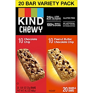 KIND KIDS Chewy Granola Bars, Chocolate Chip and Peanut Butter Chocolate Chip, Variety Pack, 100% Whole Grains, Gluten Free Bars, 0.81 oz (20 Count)