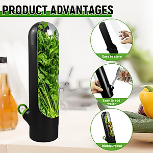 woodounai 2 Pcs Herb Saver for Refrigerator Cilantro Container for Fridge Fresh Herb Keeper Herb Storage Fridge Organizer for Cilantro Mint Parsley Asparagus Vegetables Fruit (White & Black)