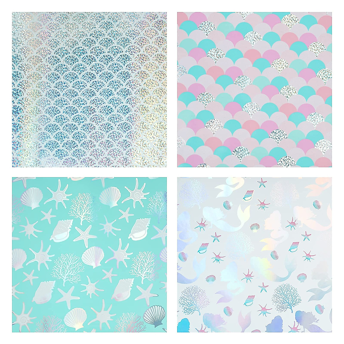 WRAPAHOLIC Wrapping Paper Roll - Mermaid Scale and Jellyfish Design with Colorful Foil for Birthday, Holiday, Baby Shower - 4 Rolls - 30 inch X 120 inch Per Roll