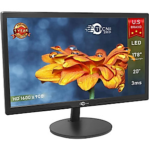 TECNII 20 Inch Widescreen LED Backlit LCD Desktop PC Monitor HD+ Resolution - 3ms Response Time - HDMI - VGA - for Home, Office - Black, TM200