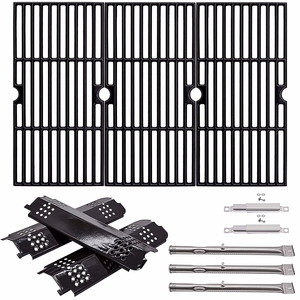 Adviace Grill Replacement Parts for Charbroil Gas2Coal 463370519, 463370516, 463340516, 463336818, 463341918, 463370518, 16 15/16'' Cooking Grates, Grill Burner, Heat Shield Plates and Crossover Tubes