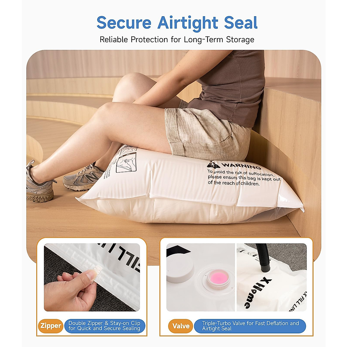 8 Pack Jumbo Vacuum Storage Bags, 80% Space Saver Vacuum Seal Bags for Clothing Bedding, Blankets, Comforters, Duvets, Quilts, and Pillows, Vacuum Compression Bags with Travel Hand Pump