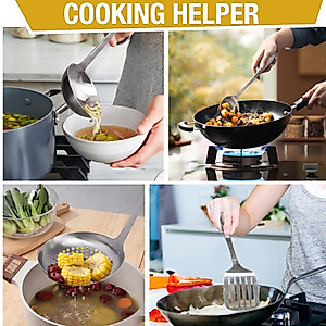 4-Piece Kitchen Utensils Set, Cooking Utensils 304 Stainless Steel Kitchen Gadgets with Spatula, Soup Ladle, Wok Spatula, Skimmer Spoon, Heat Resistant Handle and Dishwasher Safe