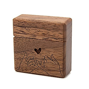 MUUJEE Pinky Promise Slim Engagement Ring Box - Engraved Wooden Ring Box for Wedding Ceremony Engagement Proposal Ring Bearer Box - Anniversary Birthday Gift Ideas