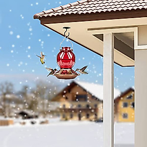 BOLITE 18016-R Hummingbird Feeder, Glass Hummingbird Feeder for Outdoors, Meshy Texture Ball Shape Bottle, 18 Ounces, Red, Xmas Gifts for Bird Lovers