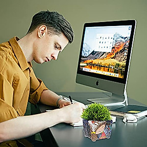 Happyyami Home Decor Outdoor Planters Pottery Succulent Planter Pot Cute Hand Painted Boy Flower Plant Pots Handicraft Bonsai Plant Vase Container for Home Office Decor Blue Indoor Planters Desk Decor