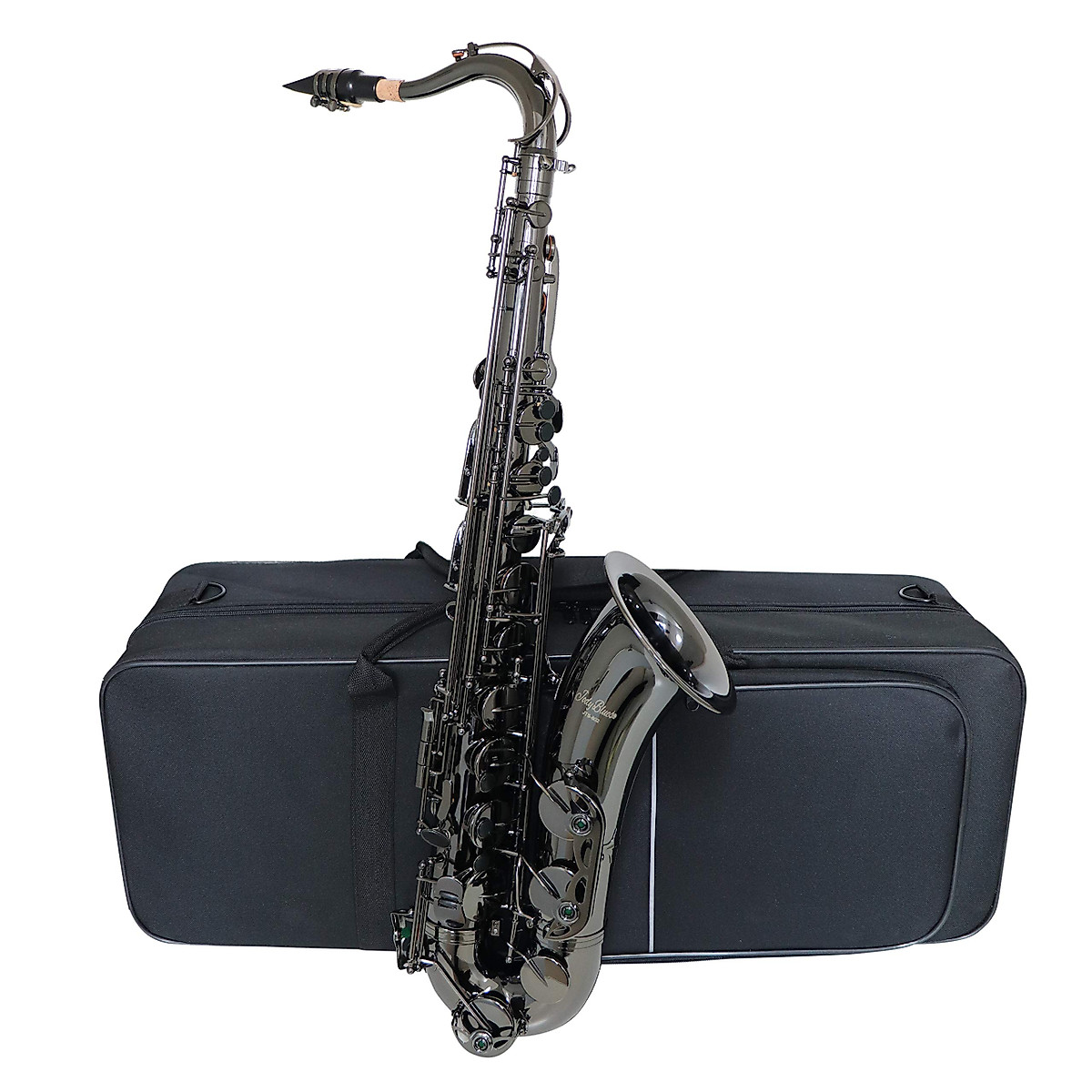 JodyBlues JTS-802 Tenor Saxophone Bb Professional Black lacquered Tenor Sax with Cleaning Cloth，Gloves, Carrying Case, Mouthpiece, Neck Straps,Reeds