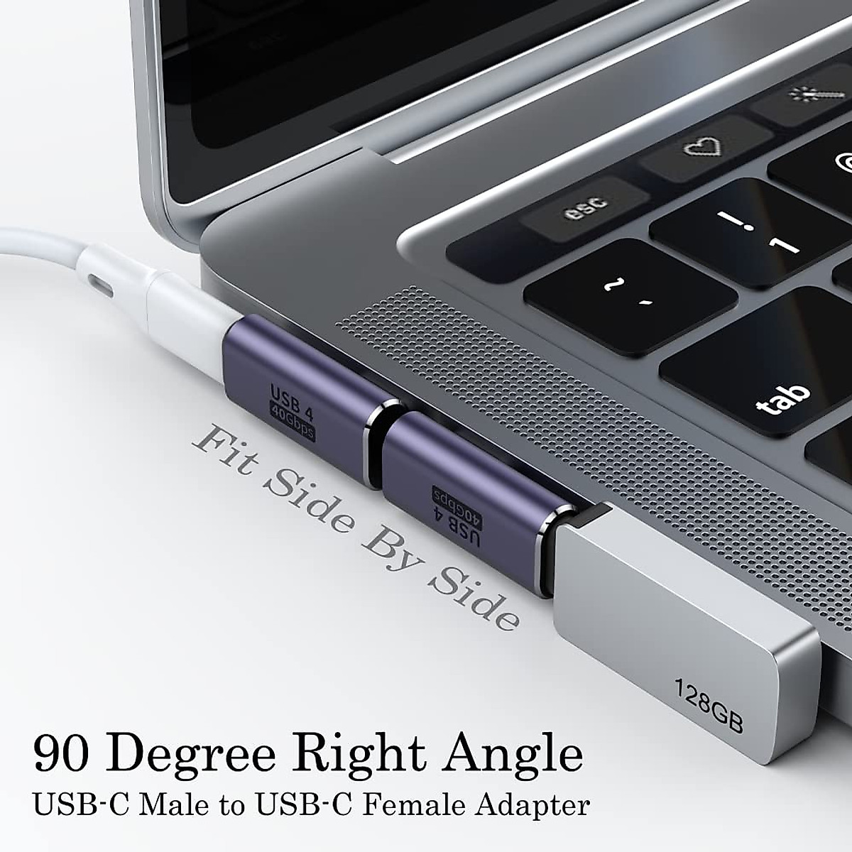 AuviPal 90 Degree Right Angle USB C Male to USB C Female Adapter 2 Pack, 40Gbps USB Type C Thunderbolt 4/3 Extender for MacBook Pro, iMac, iPad Pro, Tablet, Phones and Other Type C Devices