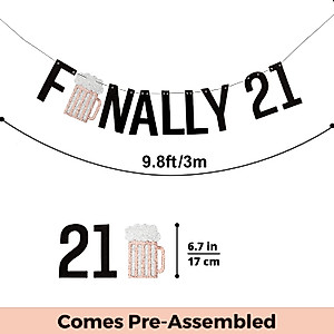 Party101 Finally 21 Banner - 21st Birthday Decorations for Her - Black & Rose Gold Glitter 21 Birthday Decorations for Her- Happy 21st Birthday Decorations for Women - 21st Birthday Banner