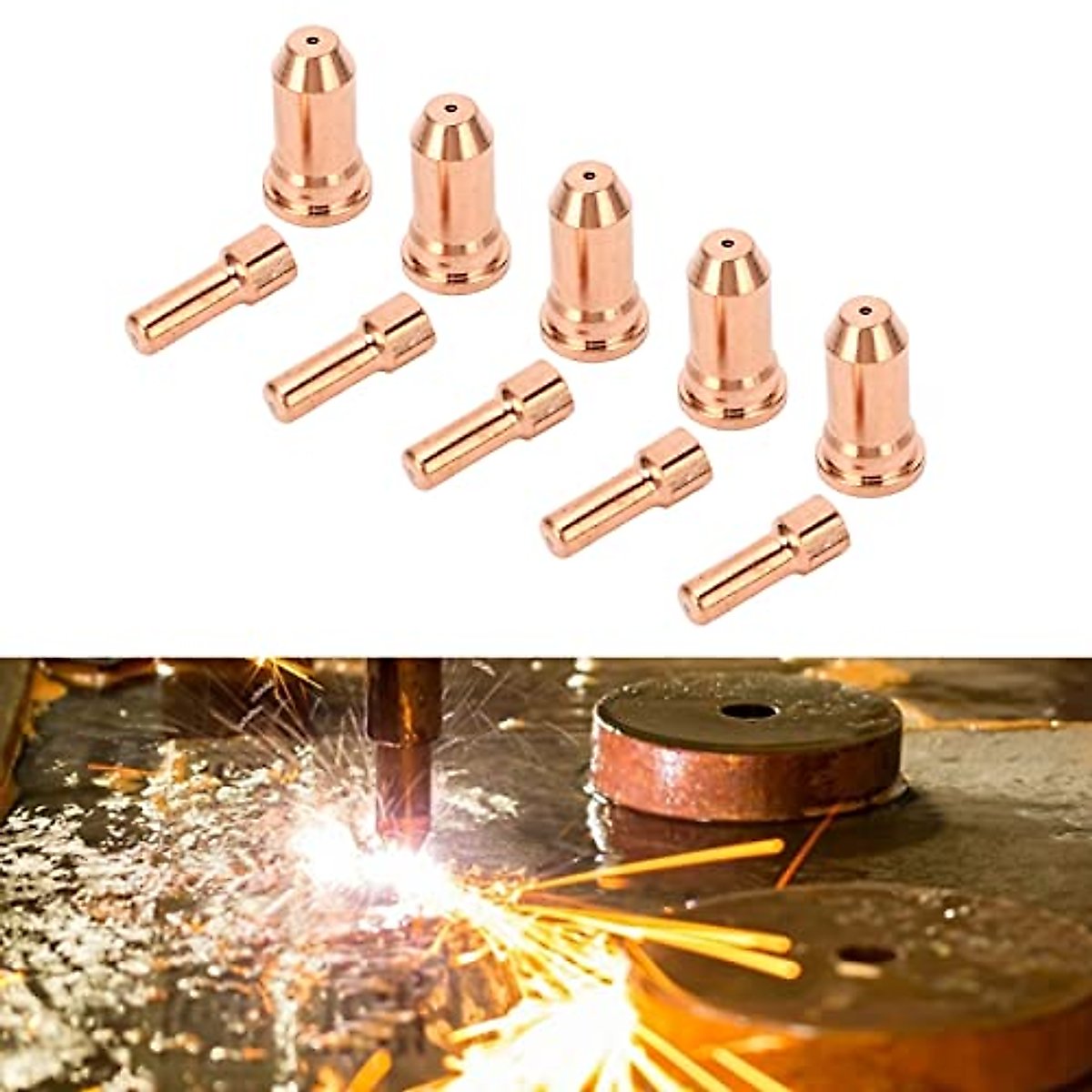 Plasma Cutter Torch Nozzle, 10Pcs Copper Standard Size Lightweight Nozzle Electrode Kit High Temperature Resistant Easy to Use for Replacement