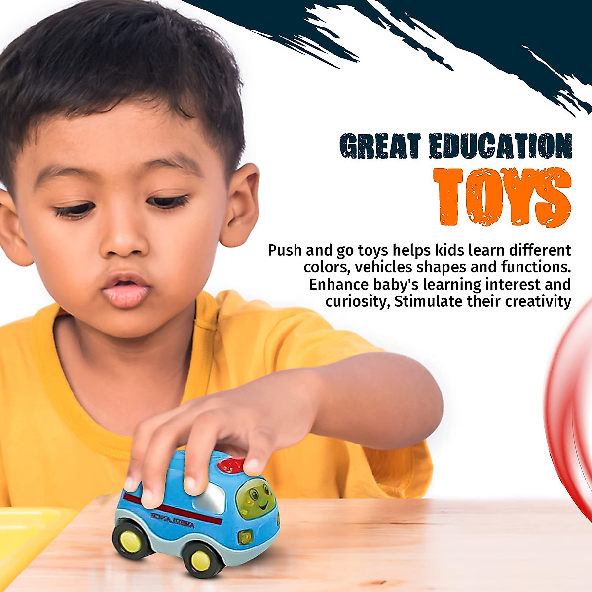 Toysery 6 Set City Cars and Trucks Toddler Toys, Pull Back Vehicles Toy Cars for Kids, Ambulance Toy, Police Car Toy, Crane, Agitating Lorry, Fire Engine Girl and Boy Toys, Friction Car Toy Play Set