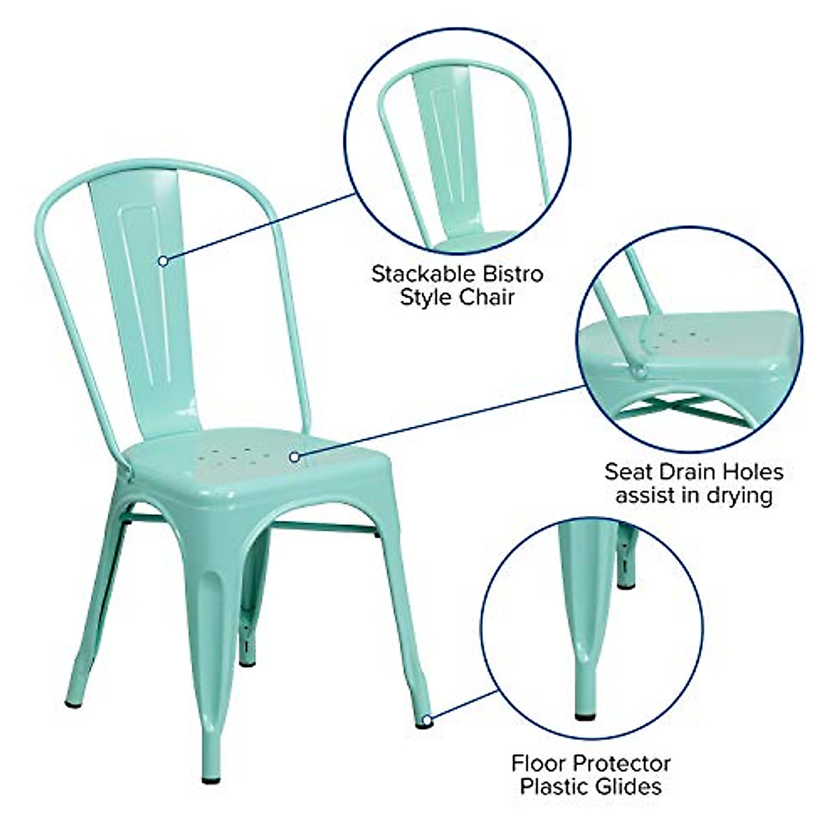 Flash Furniture Commercial Grade Mint Green Metal Indoor-Outdoor Stackable Chair