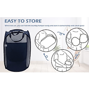 6 Pcs Mesh Popup Laundry Hamper (Black/White/Blue),Popup Laundry Basket with Durable Handles,Foldable Pop-up Mesh Hamper Dirty Clothes Basket for Kids Room, College Dorm or Travel