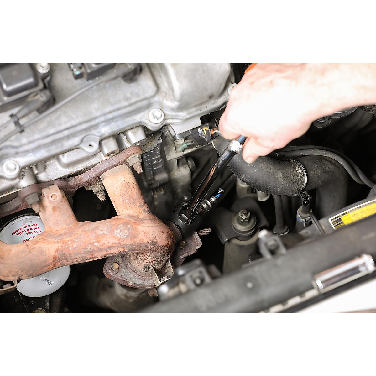 ARES 14021 – Double Sided Flexible O2 Sensor Wrench – Flex Head Design for Access in Tight Spaces – 6 Point and 12 Point Socket Head Configurations - Remove and Install 7/8” (22mm) O2 Sensors